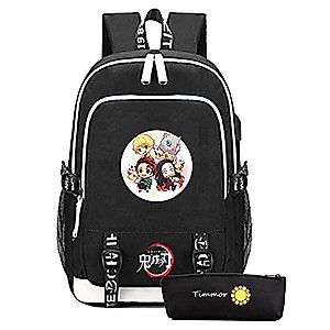 TIMMOR MAGIC Japanese Anime Backpack for Boys with USB Charging Port, Middle School College nezuko Bookbags for Women Men.(Black8)