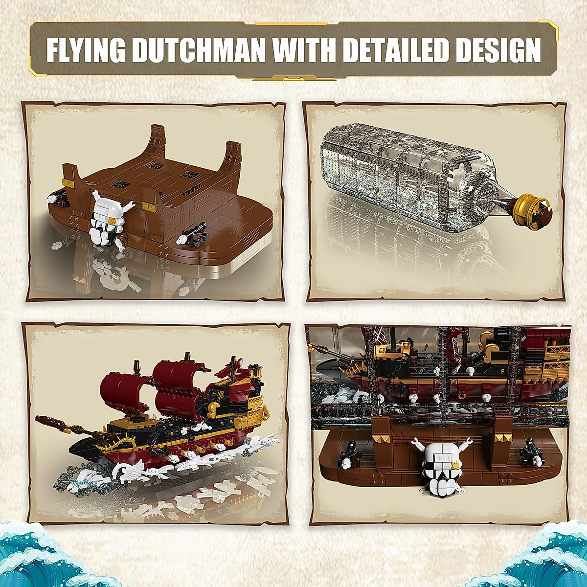 Mould King 10066 One Piece Ship in a Bottle Building Blocks Kits, MOC Queen Anne's Revenge Pirate Ship Model Building Sets, Gift for Kids Age 8+/Adults Collections Enthusiasts (2488+ Pieces)