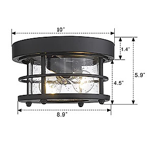 Emliviar 2-Light Round Ceiling Light Fixture, Farmhouse Flush Mount Ceiling Light 10 Inch, Black Finish, WE2085F BK