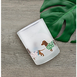 Culver Tropical Decorated Frosted Double Old Fashioned Tumbler Glasses, 13.5-Ounce, Gift Boxed Set of 2 (Luau Dachshunds Dogs)