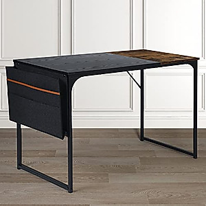 Homy Casa Inc 40 inch Study Storage Bag Space Saving for Home Office, Modern Simple Style PC Metal Frame Computer Desk, Writing Table, Black, Brown