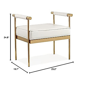 TOV Furniture The Diva Collection Modern Style Faux Leather Upholstered Salon Entry Way Bench, White