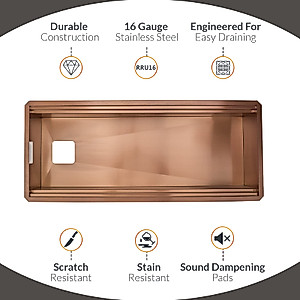Strictly Sinks 45” Copper Workstation Sink - 16 Gauge 45 Inch Stainless Steel Sink - 2-Tier Undermount Kitchen Sink with 2 Square Strainer Drains, 1 Disposal Adapter, & 6 Workstation Sink Accessories