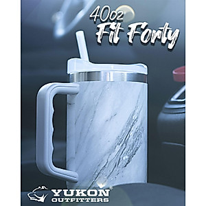 Yukon Outfitters Fit Forty 40oz Double Wall Vacuum Insulated Stainless Steel Tumbler with Reusable Straw & Ergonomic Handle | For Hot or Cold Beverage, White Marble