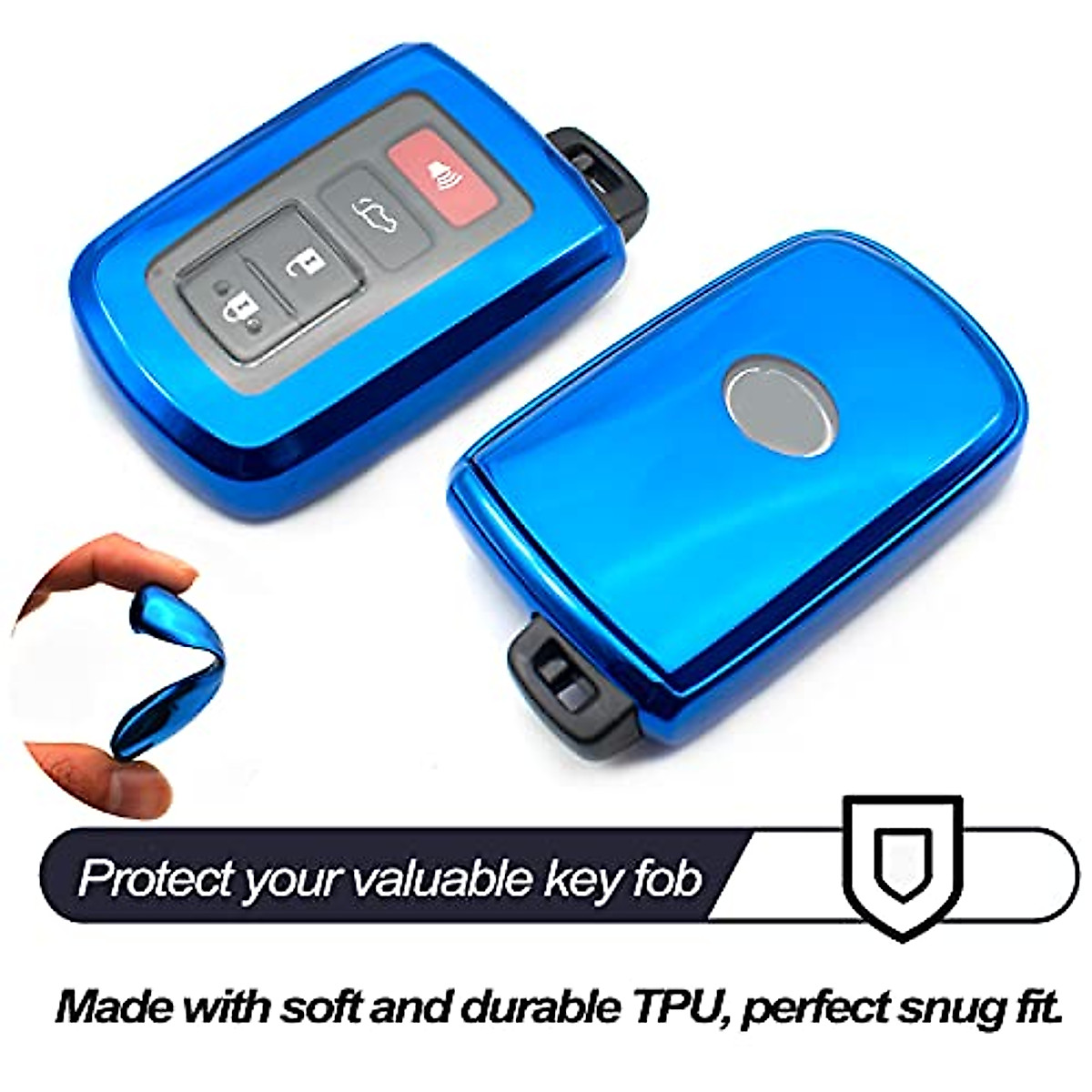 Compatible with 2019 2020 2021 Toyota Tacoma 4Runner Highlander Sequoia Corolla RAV4 Land Cruise Prius C Blue TPU Key Fob Cover Case Remote Holder Skin Protector Keyless Entry Sleeve Accessories