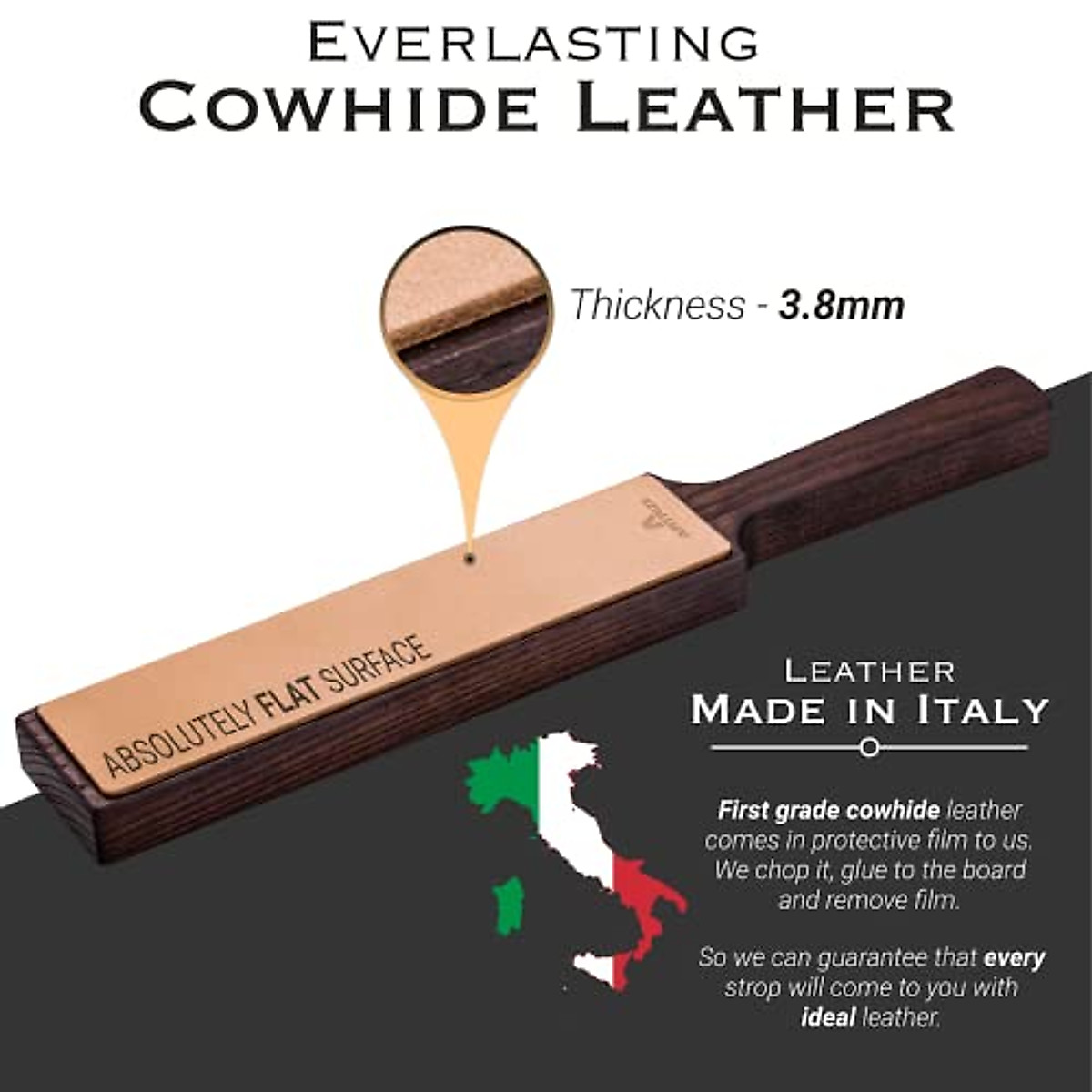 Artrize Paddle Strop 2 Sided - Italian Leather with compounds for Knife Sharpening Stropping Kit Honing Razor Sharpener and Buffing Compound Axe Carving Two Strops Block Polishing Chisel