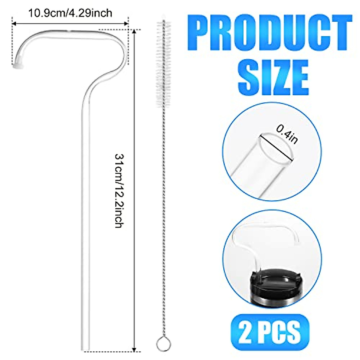 Anti Wrinkle Straw, 2pcs Plastic Prevent Wrinkle Straw Compatible with Stanley Adventure Quencher 40 oz Travel Tumblers，Anti Lip Drinking Straw Curved Straw,Reusable No Wrinkle Straws with Brush