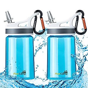AceCamp 2 Pack-Kids Water Bottle with Straw for School Kids Boys Girls,12OZ Children Toddler Water Bottle Small with clip Tritan BPA Free for Backpack Outdoor Sports Travel Portable and Leakproof