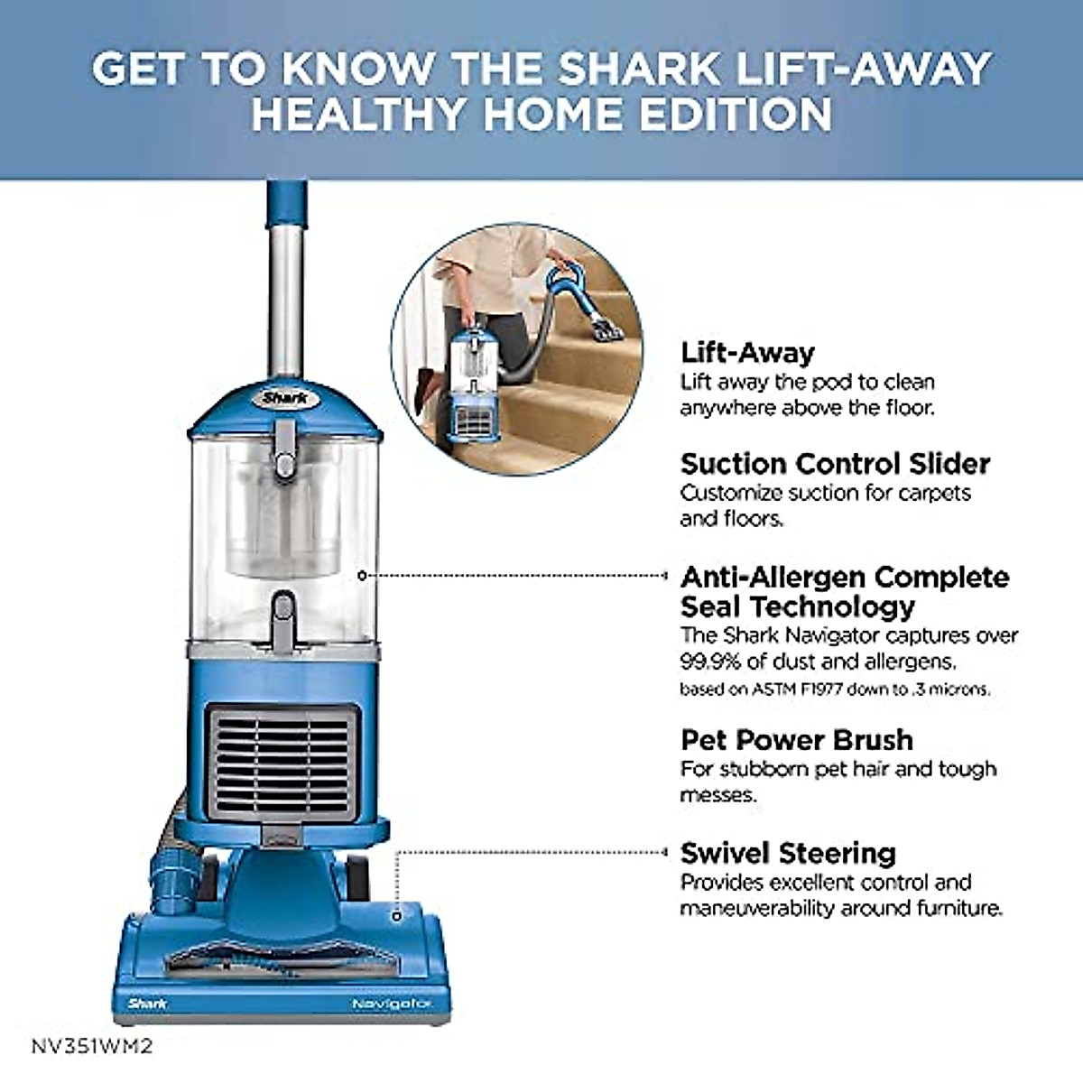 Shark Navigator Nv351 Blue Professional Canister Pet Pro Upright Vacuum (Renewed)