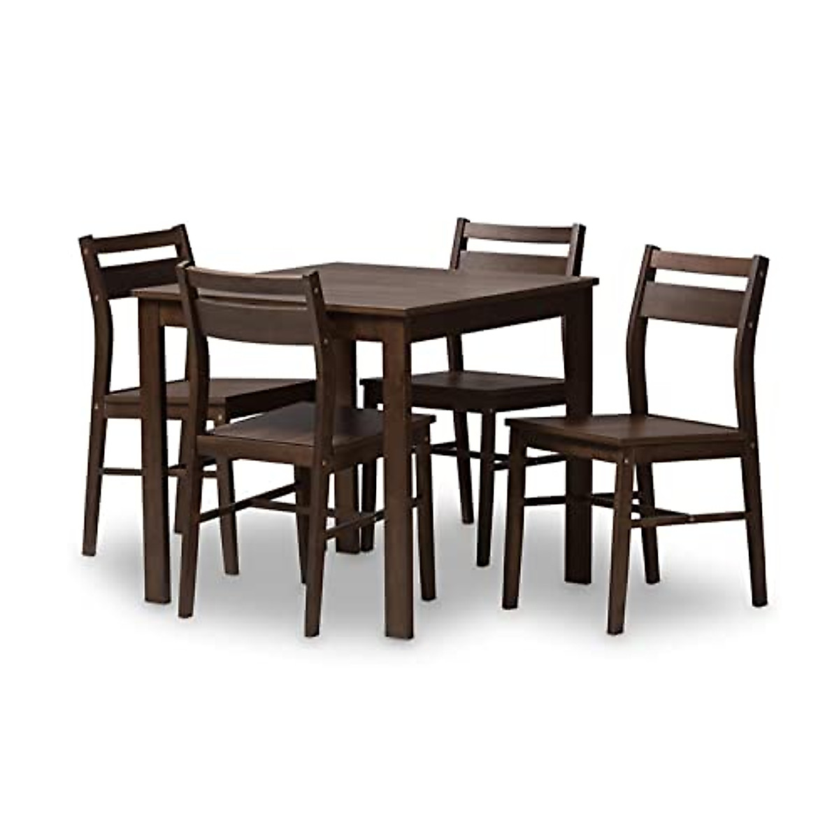 Baxton Studio Lovy Modern and Contemporary Walnut-Finished 5-Piece Dining Set/Contemporary/Brown/Medium Wood/Rubber Wood
