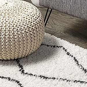 JONATHAN Y MOH405A-8 Catala Moroccan Diamond Shag Indoor Area-Rug Bohemian Geometric Modern Glam Easy-Cleaning Bedroom Kitchen Living Room Non Shedding, 8 X 10, White/Black