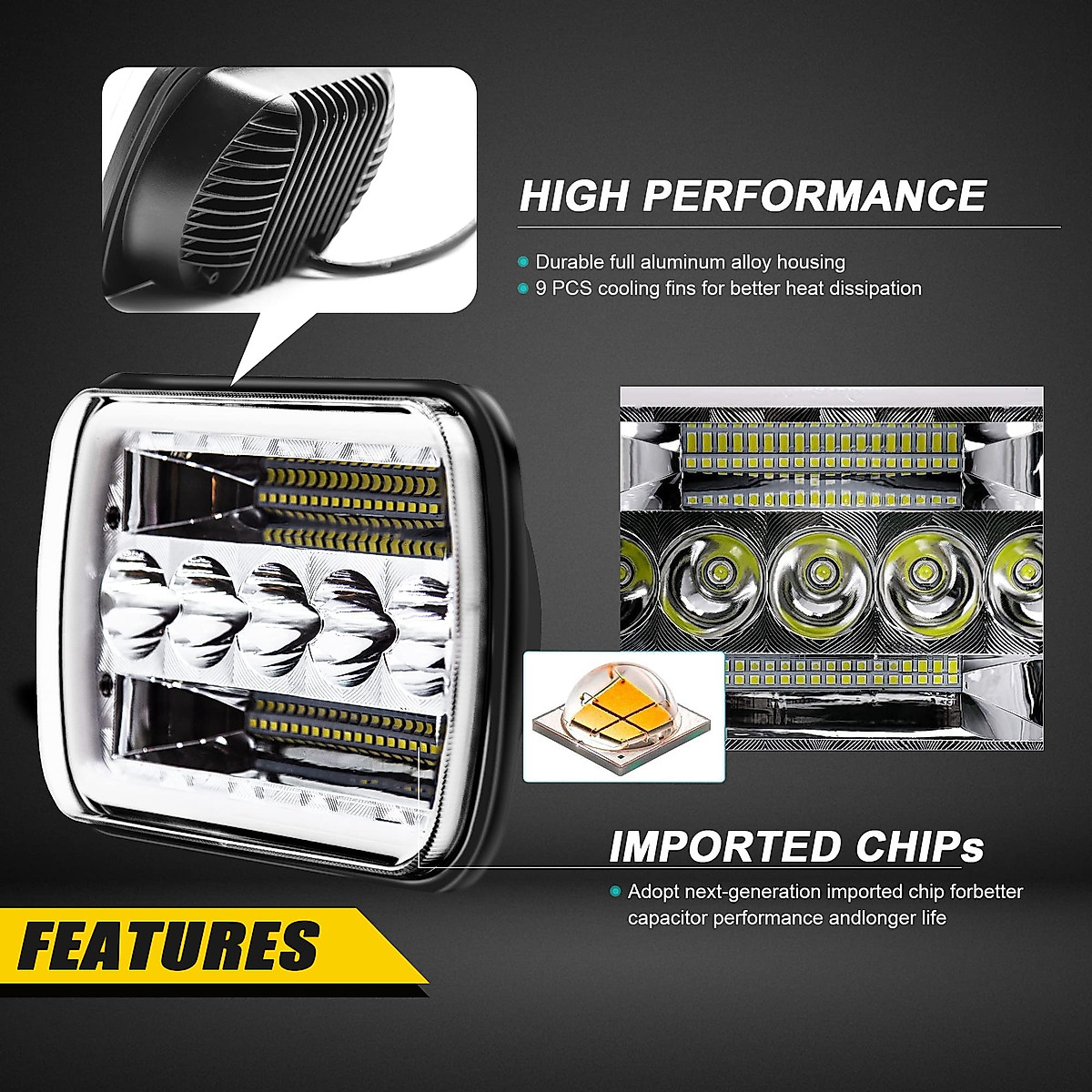 Nicoko H6054 Led Headlights 5x7 7x6 Led Headlamp High/Low Sealed Beam with RGBW Halo Function for Wrangler Cherokee YJ XJ Ford E250 GMC Dodge Truck Van with H4 Plug pack 2