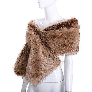 Women Long Faux Fox Fur Shawl Bridal Stole Cover Up Winter Soft Bolero Scarf Raccoon