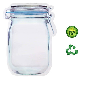 10Pcs Mason Jar Pattern Food Storage Bag Reusable Portable Stand Up Smell Proof Ziplock Bags Snack Saver Container Retail Package Bag Frosted Pouches Blue 9.6×6.7in (24.5×17.5cm)