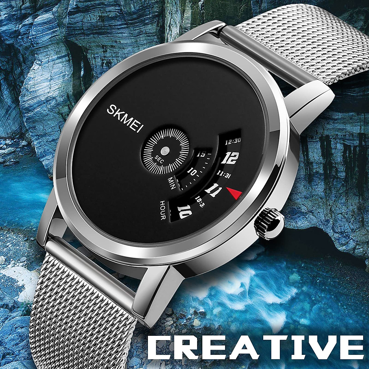 SKMEI Wrist Watch for Men, Cool Luxury Analog Watches for Men Unique Wristwatch Dress Business Mens Watches with Stainless Steel Band