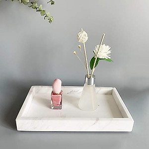 StonePlus Natural Marble Elegant Jewelry Tray Small Stone Organizer for Dressroom/Bathroom/Coffeeshop (Volakas White, Glossy, 9.84Lx5.91Wx1.18H)