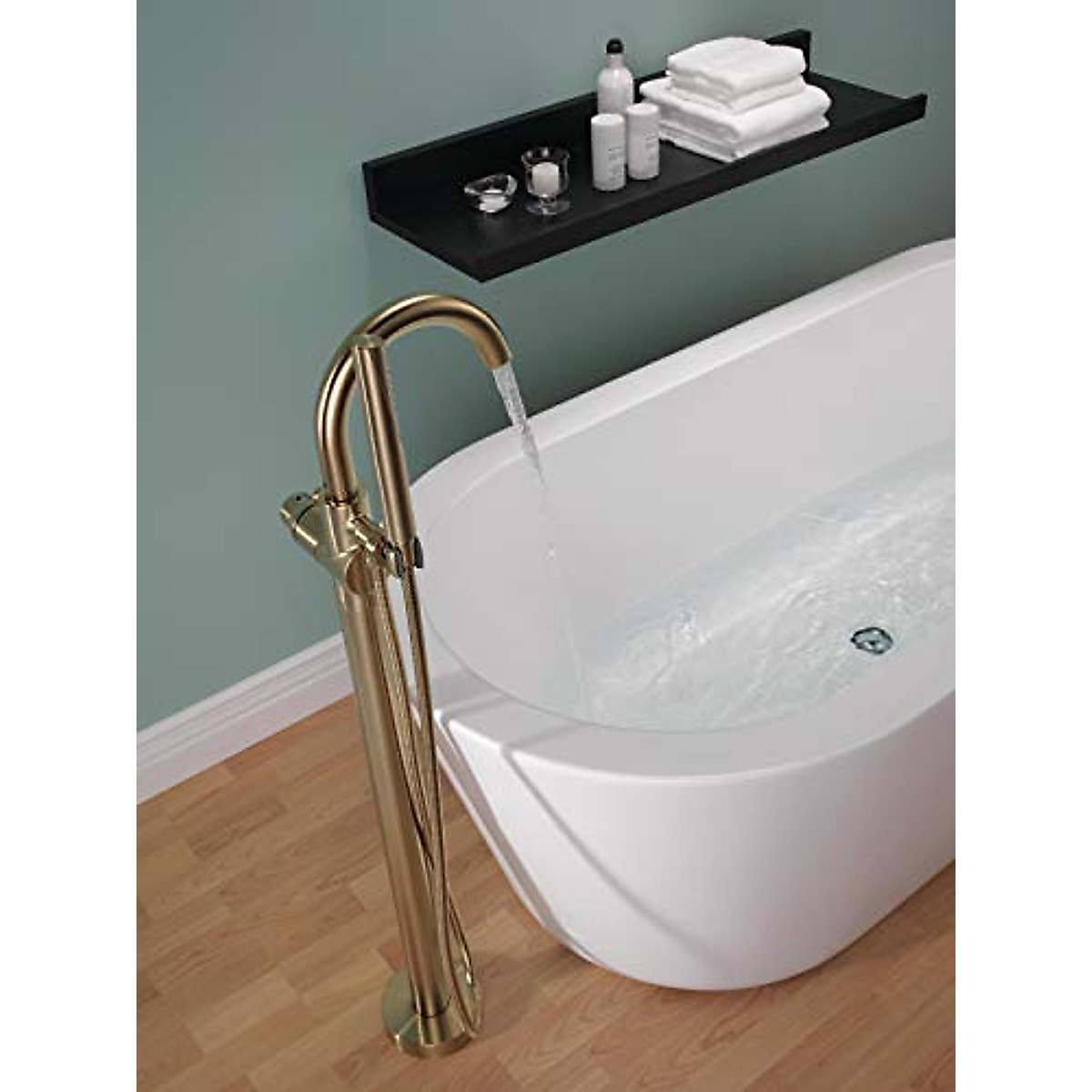 Delta Faucet Trinsic Floor-Mount Freestanding Tub Filler with Hand Held Shower, Champagne Bronze T4759-CZFL (Valve Not Included)