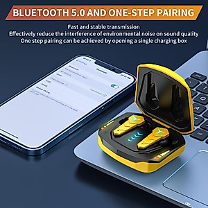 KINGSTAR Wireless Gaming Earbuds, Bluetooth 5.0 Game Earphones with Microphone in-Ear Gaming Headphones Noise Cancelling Earbuds Auto Pairing Ture Wireless Ear Buds for iOS Android