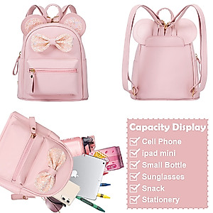 Sunwel Fashion Cutest Cartoon Toddler Sequin Bow Mouse Ears Bag Mini Travelling School Shoulder Backpack for Teen Little Girl Women (pink)