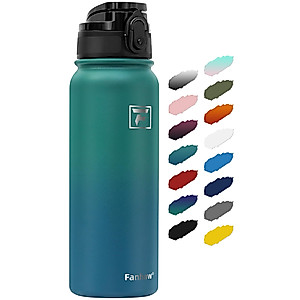 Fanhaw Insulated Water Bottle - 20 Oz (Chug Lid) Dishwasher Safe Stainless Steel Double-Wall Vacuum Reusable Leak&Sweat Proof Sports Water Bottles with Standard Mouth Anti-dust Lid (Green Blue)