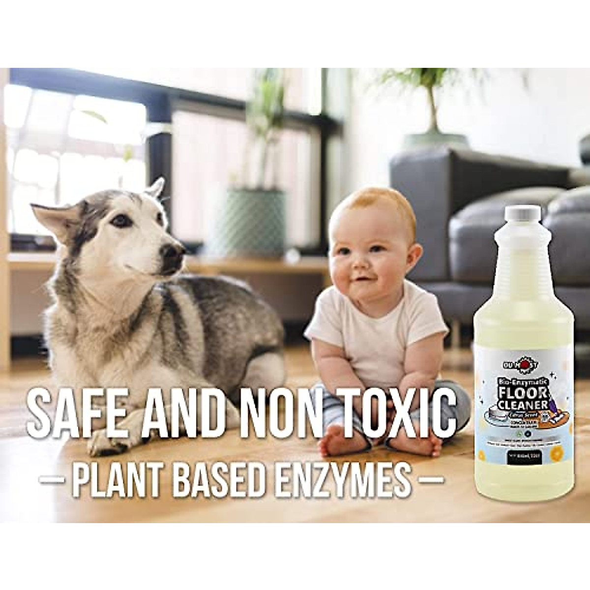 DU-MOST Enzymatic Floor Cleaner Concentrate (1 Oz Makes 1 Gal), No, Streak, No Rinsing, Kids & Pets Safe, Hard Surface Floors, Citrus Scent, 32 Fl Oz