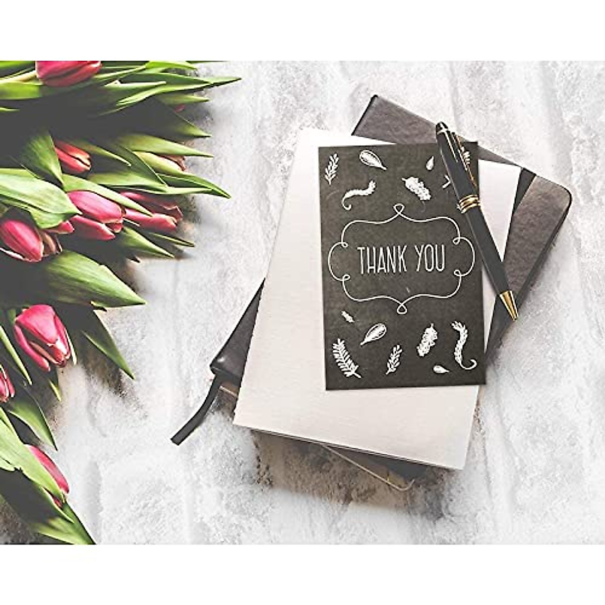 144-Count Thank You Cards with Envelopes, Blank 6 Assorted Bulk Thank You Greeting Notes Black and White Chalkboard Designs for Graduation Baby and Bridal Shower Birthday Wedding Party, 4 x 6 inches
