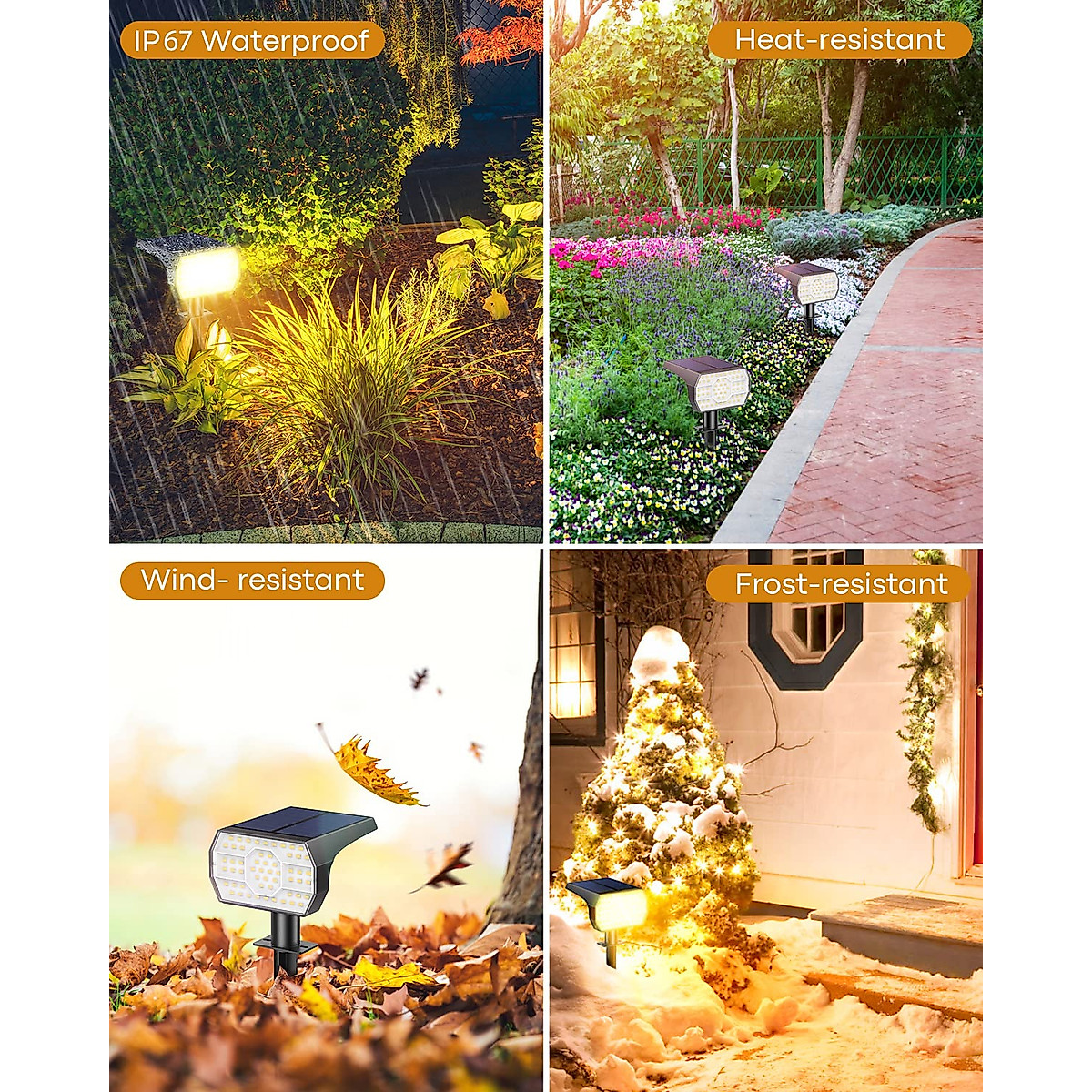 Kaxiida Solar Lights Outdoor Waterproof, IP68 Adjustable SpotLights Wall Lights in One, 56LEDs Solar SpotLights, for Garden Pool Courtyard Driveway-Warm White