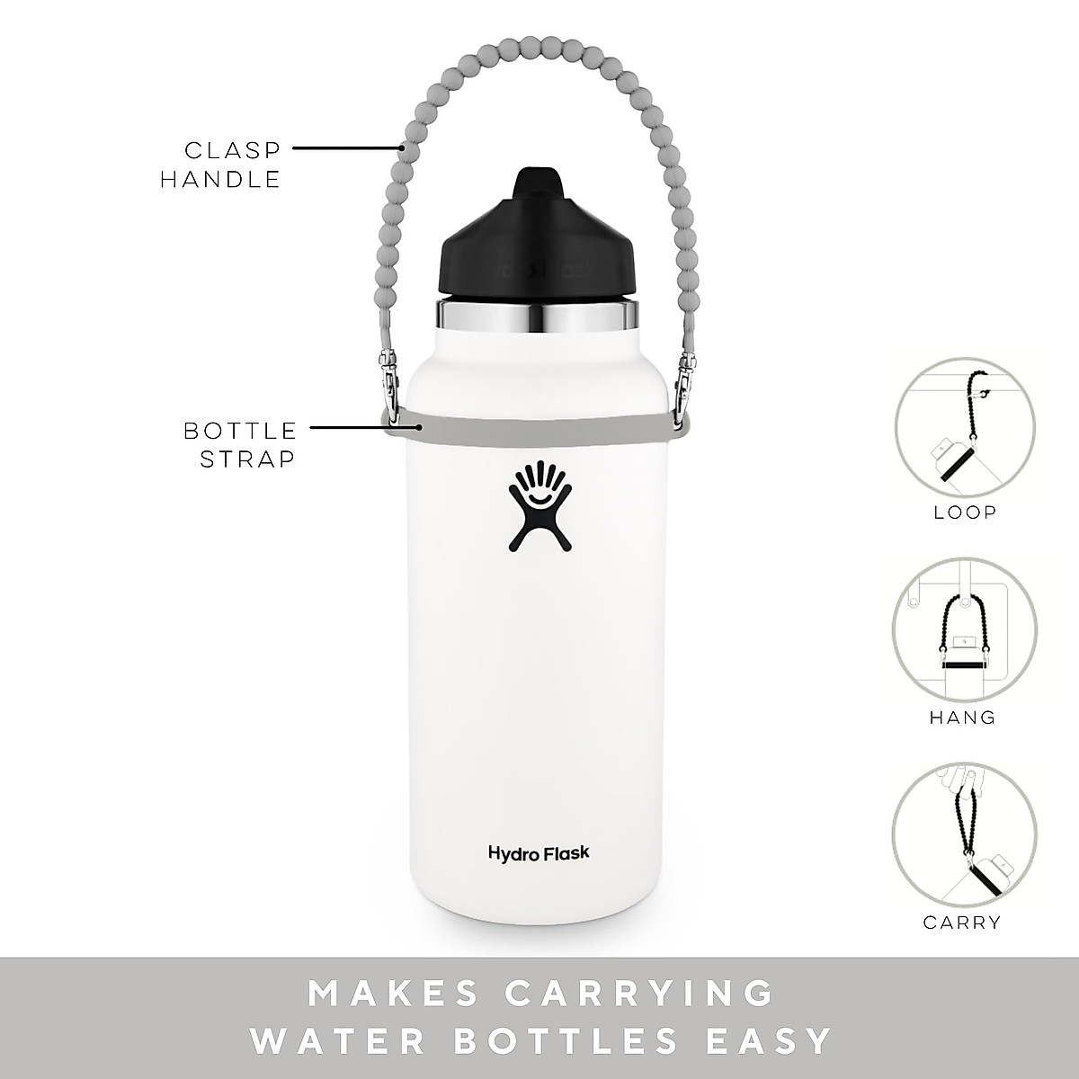 Ryan & Rose Water Bottle Handle - Water Bottle Sling, Carrier, Holder with strap - Soft Durable Silicone - Fits Most 8-40oz Bottles - Compatible Stanley Cup Accessories (Warrior)