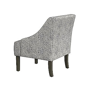 HomePop Home Decor | Upholstered Classic Swoop Arm Accent Chair | Accent Chairs for Living Room & Bedroom | Decorative Home Furniture, Gray Linen Artistic Floral Print
