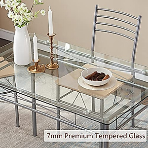 VECELO Kitchen Dining Room Table and Chairs 4, 5-Piece Dinette Sets, Space Saving (Silver), Silvery