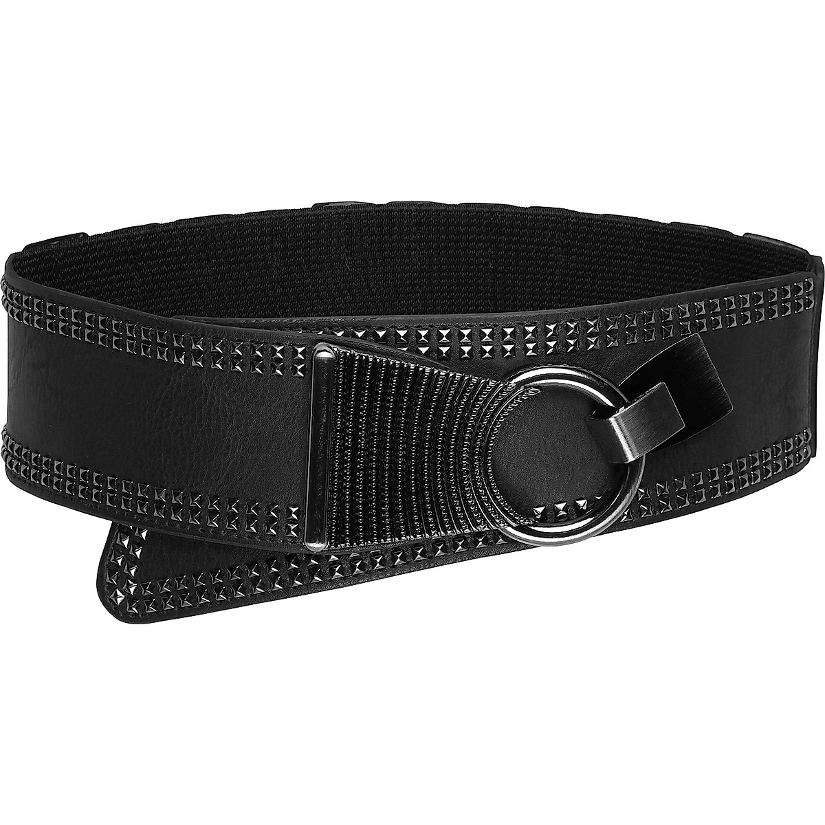 BlackButterfly Wide Elastic Stretch Retro Metal Interlock Buckle Belt (Black, US 10-12)