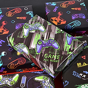 Sikiweiter Gaming Wrapping Paper - Video Game Wrapping Paper, 8 Sheets Birthday Christmas Wrapping Paper for Boys Girls, 19.7 x 27.6 Inches Per Sheet