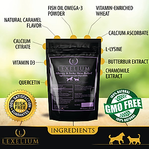 Allergy & Itch Relief Powder Supplement for Dogs & Cats - Fortified w/ Omega-3 Fish Oil | Long-term relief for Shedding, Skin & Itch, Seasonal Allergies, Hotspots - Bolsters the immune system- 200G