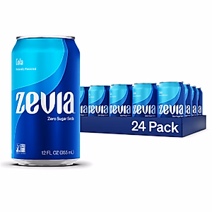 Zevia Zero Sugar Soda, Cola, 12 oz Cans (24-Pack) – Naturally Sweetened, Zero Calorie Sugar Free Soda - Non-GMO Project Verified, Gluten-Free, Vegan