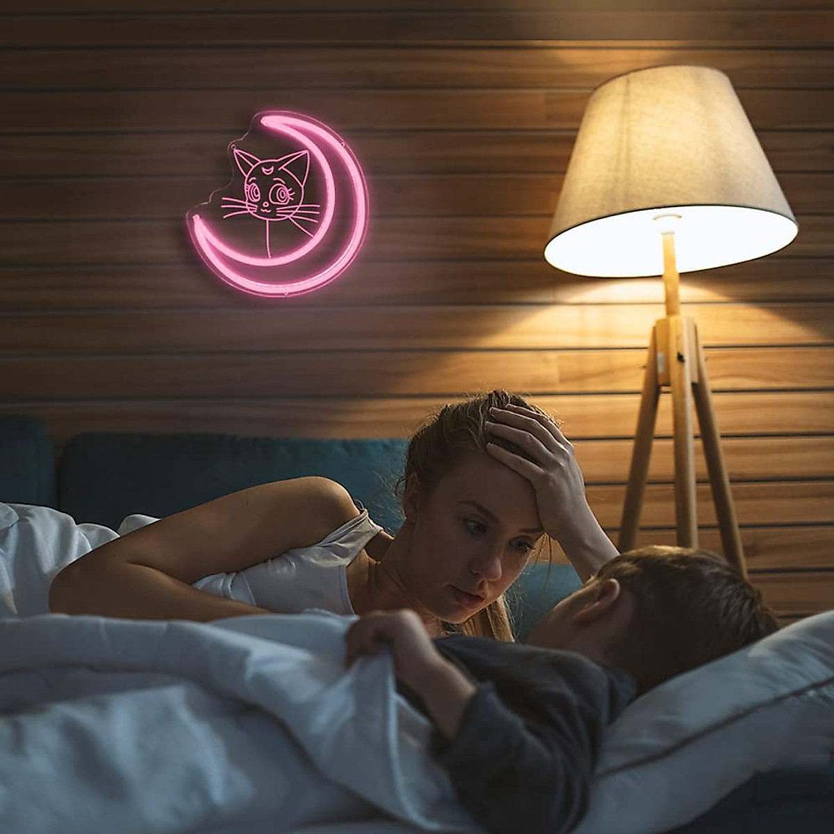 JXIN Moon Neon Sign, Adorable Anime-Inspired Luna Cat Moon Light for Girl's Teen Room Wall Decor, Kawaii Gamer Room, Birthday Decorations