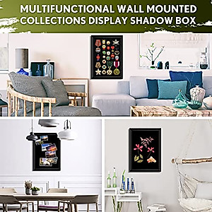 ARRAWIS Pin Display Case 11"x15" Solid Wood Pin Collection Display Shadow Box with UV Protection Acrylic Glass Door for Military Badges, Medals, Pin Enthusiast Collectibles (Black)