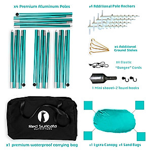 Red Suricata Family Beach Tent & Beach Canopy, Matching Sand Free Beach Mat Blanket & 2 Beverage Holders Bundle - UPF50 UV Sun Shade Shelter (Large, Turquoise)