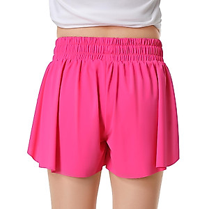 Girls Flowy Shorts Butterfly Shorts for kids with Pocket 2-in-1 Athletic Shorts Running Shorts for Girls Youth Teen Active Workout Sports (Hot Pink# Girls, X-Large)