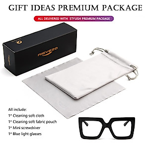 AIEYEZO Oversized Square Blue Light Glasses for Women Cute Big Frame Glasses Fashion Clear Multi-Color Computer Eyewear (Black)