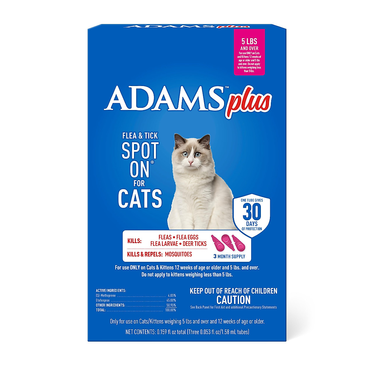 Adams Plus Flea & Tick Spot On for Cats 5 lbs and Over 3 Month Supply