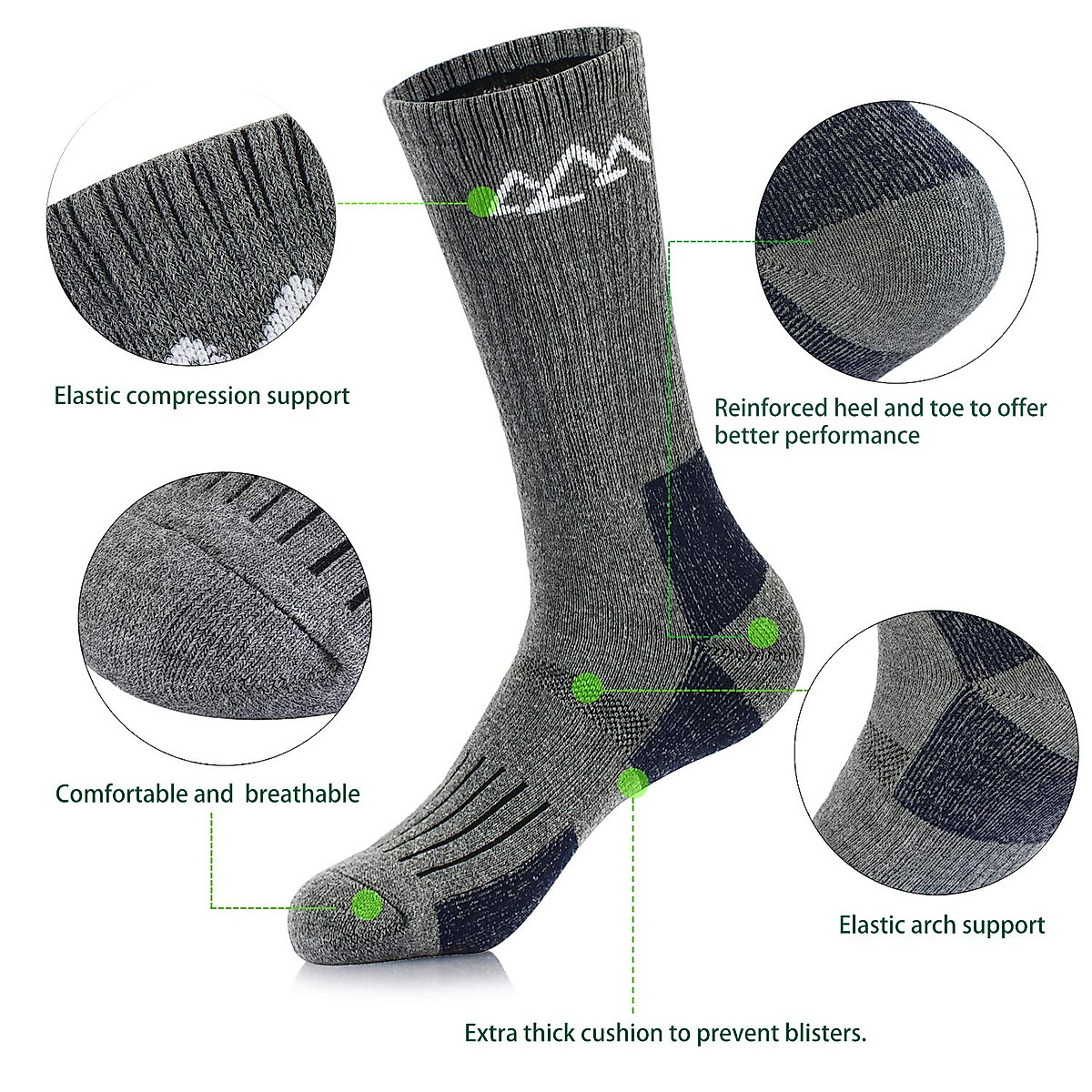 innotree 3 Pack Men's Hiking Socks, Full Cushioned Hiking Thermal Socks Moisture Wicking Micro Crew Socks