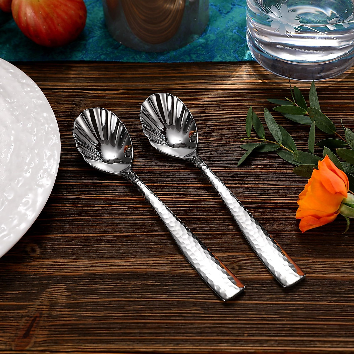 KEAWELL Premium Louis Tea Spoons Set of 4, 18/10 Stainless Steel, 6.1" Fine Spoon Set with Squared Edge, Coffee Espresso Demitasse Vintage Sugar Spoon, Dishwasher Safe (Hammered)