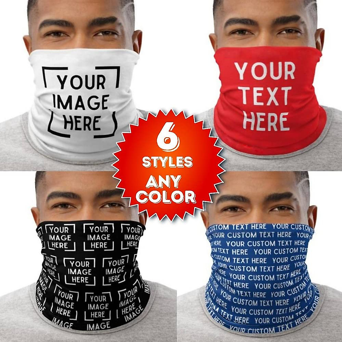 KALILY Custom Neck Gaiter Balaclava Personalized Headband Bandana Headwrap for Men Women - 2 Sides Printed
