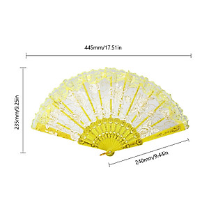 Larcele Folding Lace Fan Women Hand Held Fan Elegant Floral Fancy Retro for Wedding Nightclub Cosplay Dance Party LSS-02 (Yellow)
