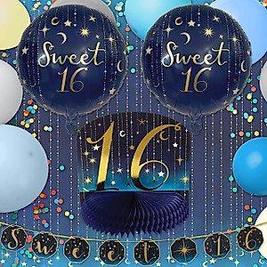 Havercamp Sweet 16 Birthday Party Decoration Collection; Stars, Moons and Gold “Bling” over an Ombre’ Night Background.