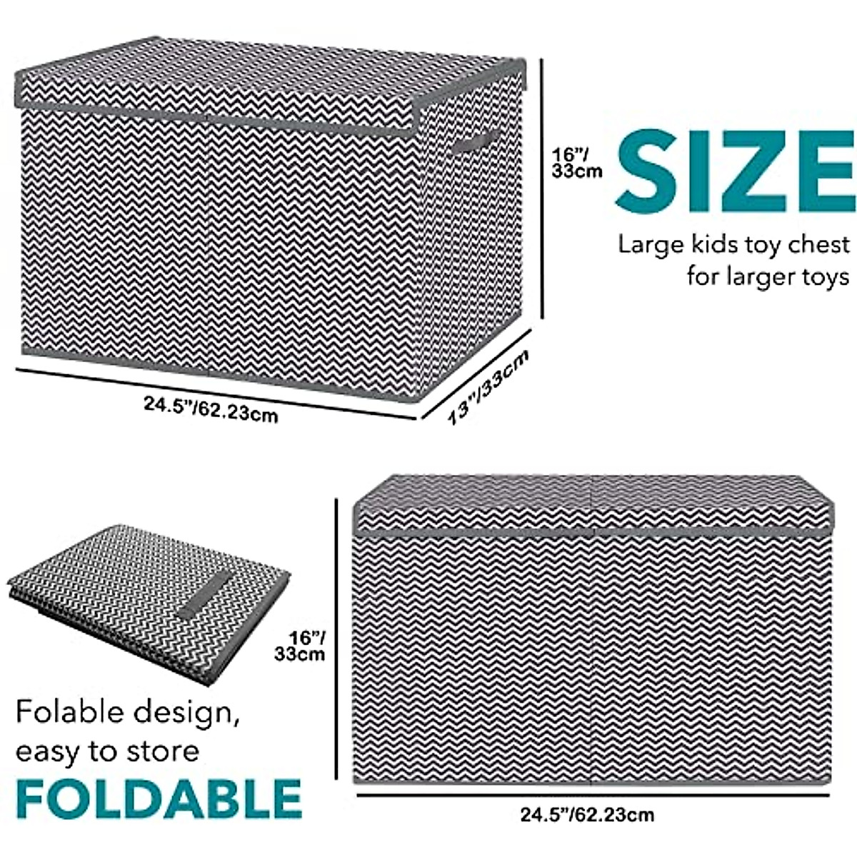 Xmasorme Large Toy Storage Organizer with Lid,Collapsible ToysBox Chest Basket Bins with Sturdy Handles for Kids, Boys, Girls, Nursery, Playroom, 25"x13" x16"