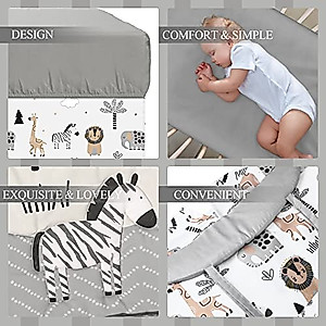4 Piece Woodland Forest Animals Crib Bedding Set, Including Jungle Safari Crib Skirt, Blanket, Crib Sheet and Diaper Stacker, Soft Neutral Nursery Standard Size Baby Bedding for Baby Girls and Boys