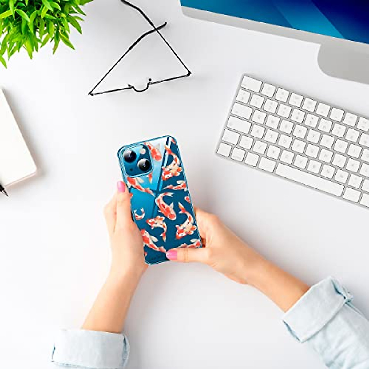 CaseYard Clear Soft & Flexible TPU Case for iPhone-13-Mini Ultra Low Profile Slim Fit Thin Shockproof Transparent Protective Cover Drop Protective Case Koi Fish Pond