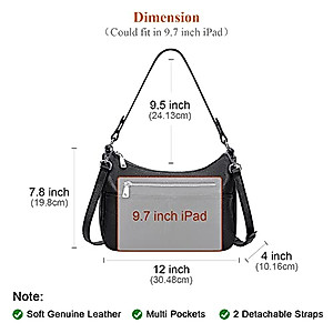 Over Earth Soft Leather Handbags for Women Crossbody Purses Multi Pockets Shoulder Bags Messenger Bag Medium(O120E UG Black)