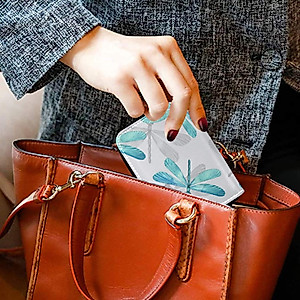MOYYO RFID Credit Card Holder Case Watercolor Blue Dragonfly Leather Printed Zipper Card Case Wallet for Women Girls